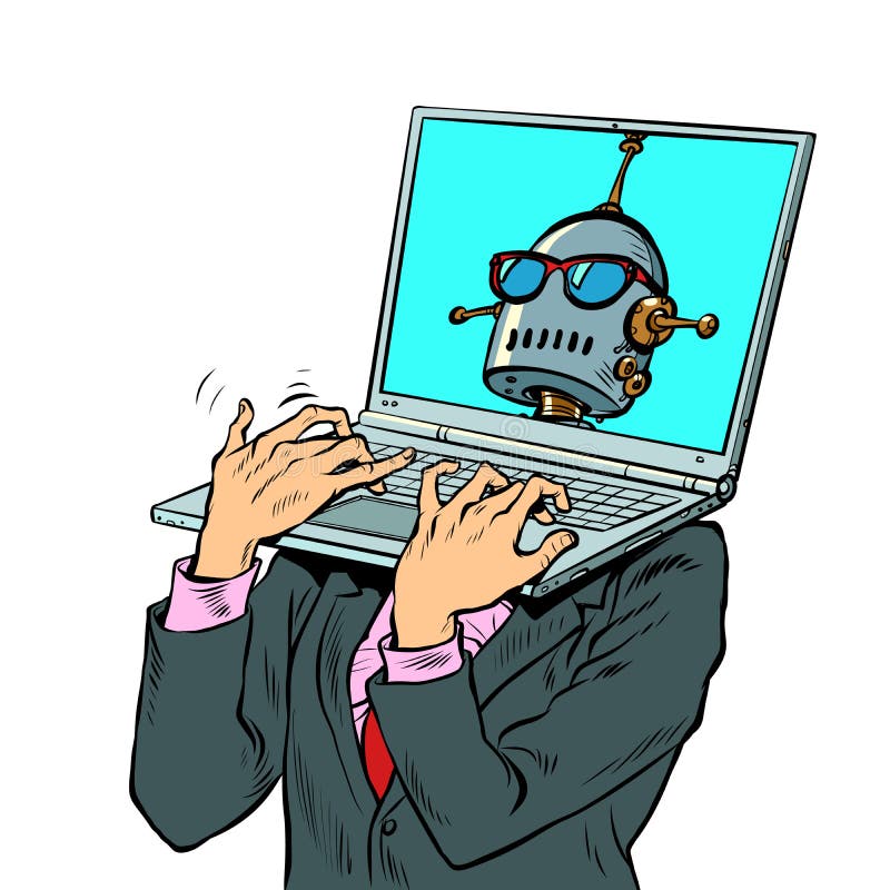Pop Art Robots Laptop Laptop instead of a Head. Electronic Device ...