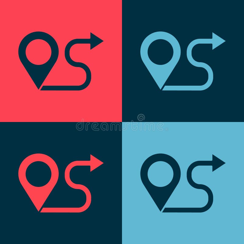 Pop Art Route Location Icon Isolated on Color Background. Map Pointer ...