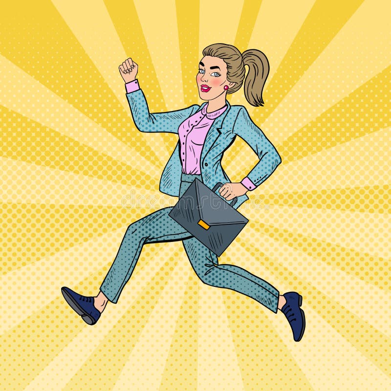 Pop Art Running Business Woman with Briefcase Stock Vector ...