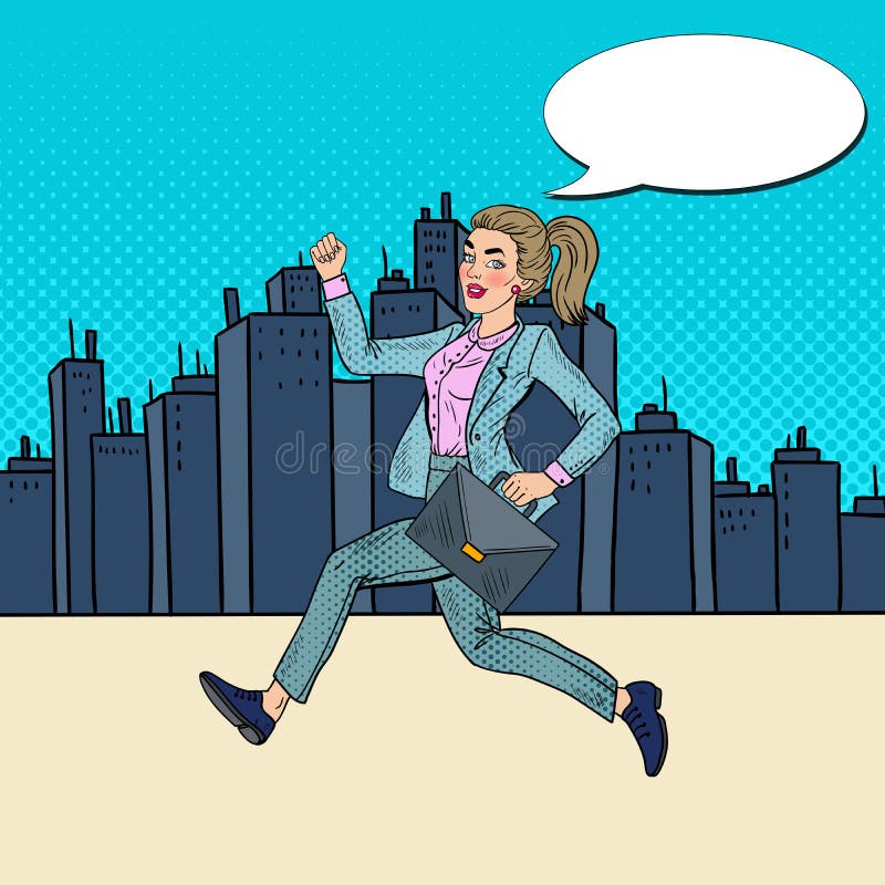 Pop Art Running Business Woman with Briefcase Stock Vector ...