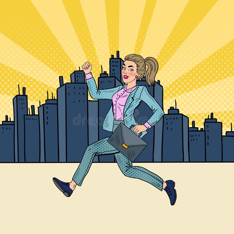 Pop Art Running Business Woman with Briefcase Stock Vector ...