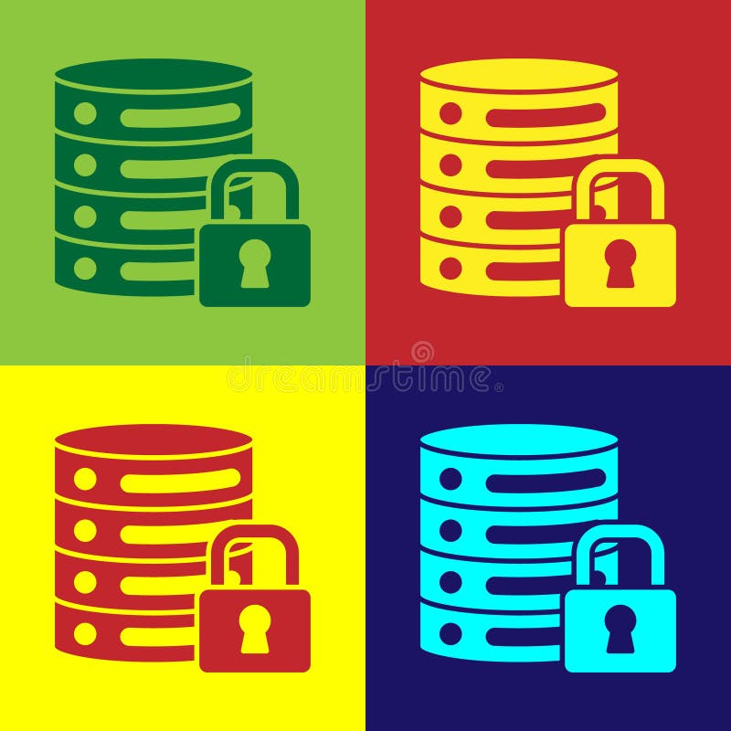 Pop Art Server Security with Closed Padlock Icon Isolated on Color Background. Security, Safety ...