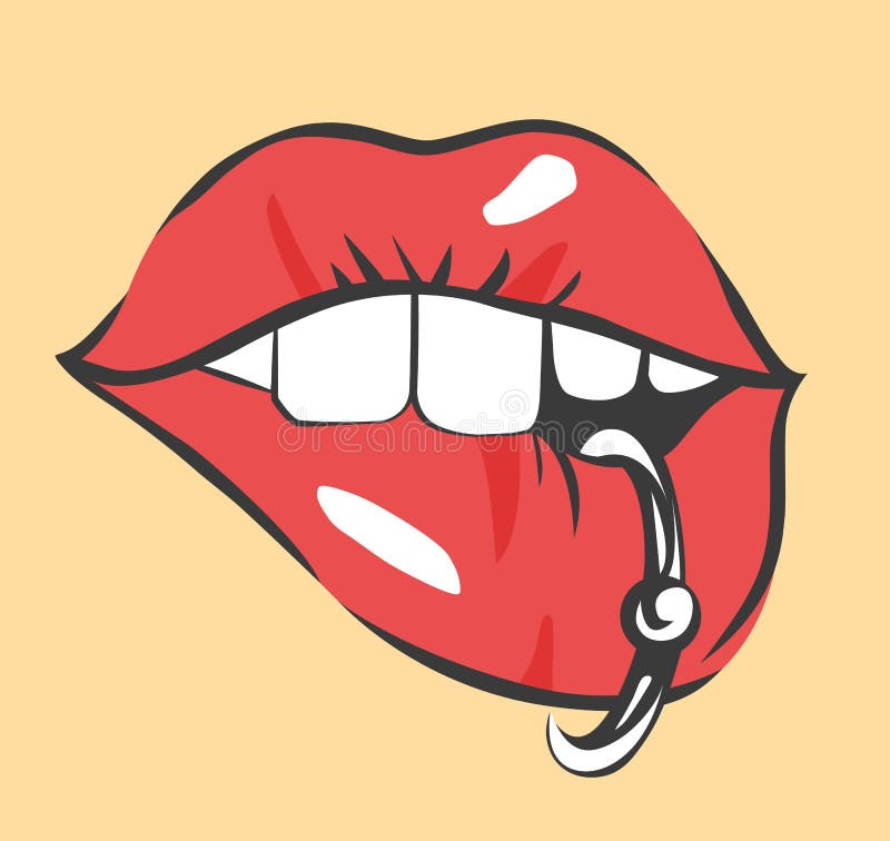 Pop Art Lips with Piercing . Vector Object Stock Illustration ...