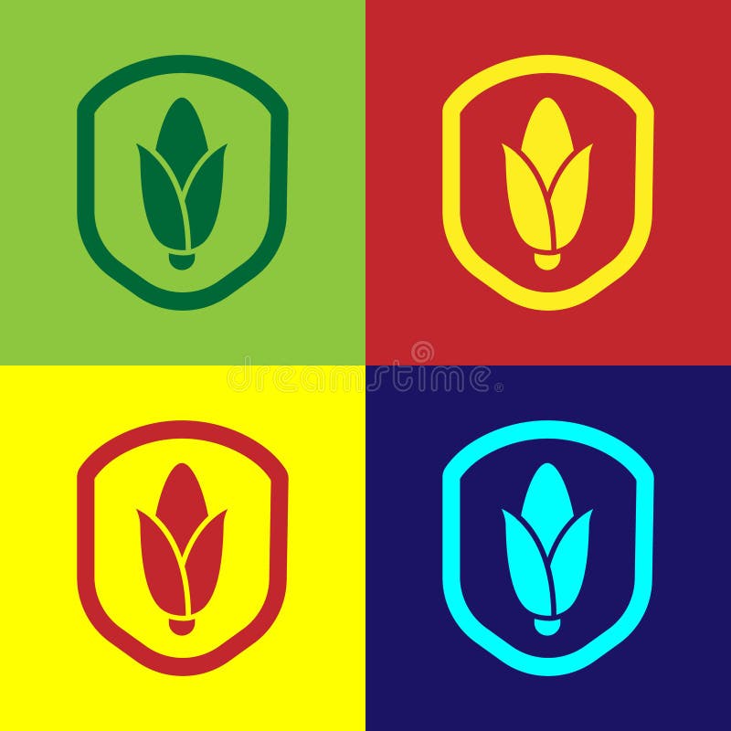Pop Art Shield Corn Icon Isolated on Color Background. Security, Safety ...