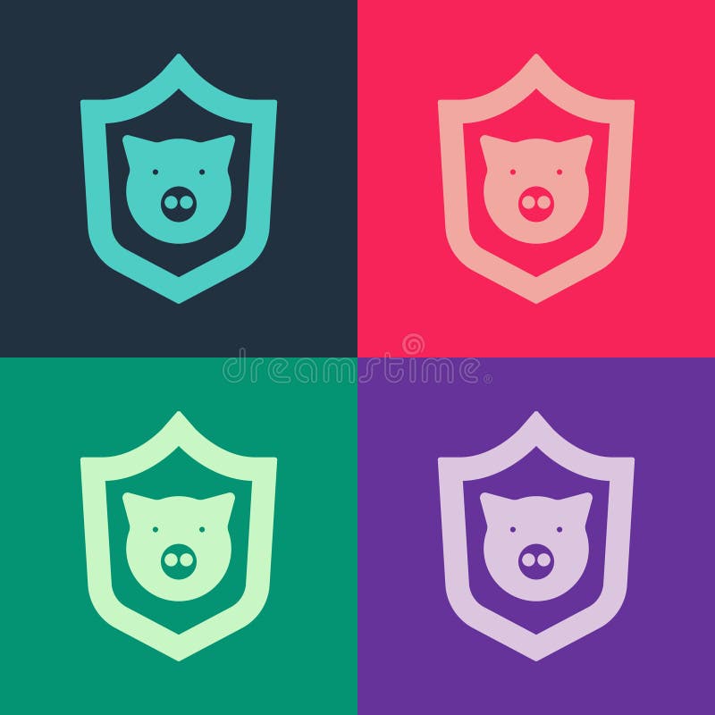 Pop Art Shield with Pig Icon Isolated on Color Background. Animal ...