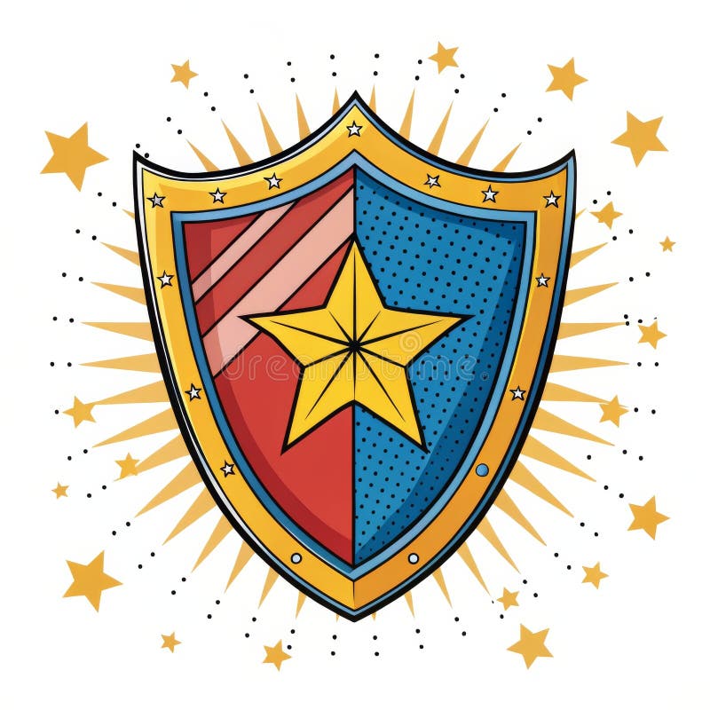 Pop Art Shield with Starburst, Comic Book Shield Design, Superhero Logo ...