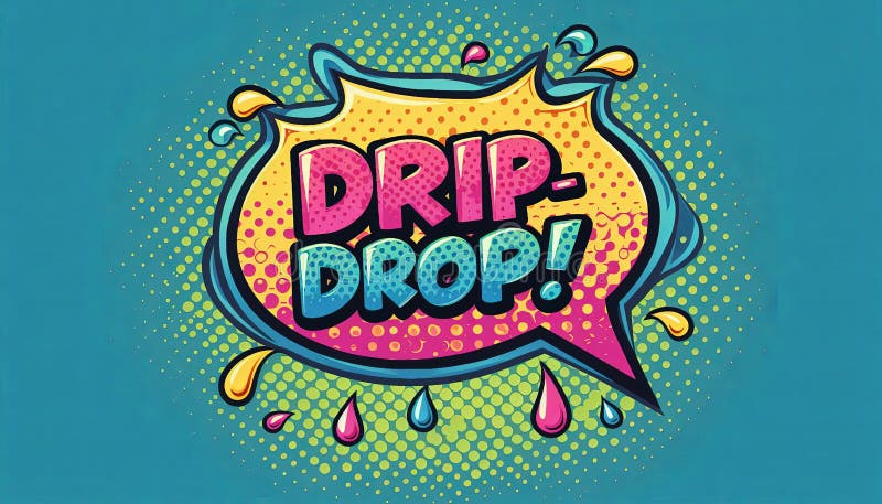 Pop Art Speech Bubble with Text Drip Drop and Water Droplets on ...