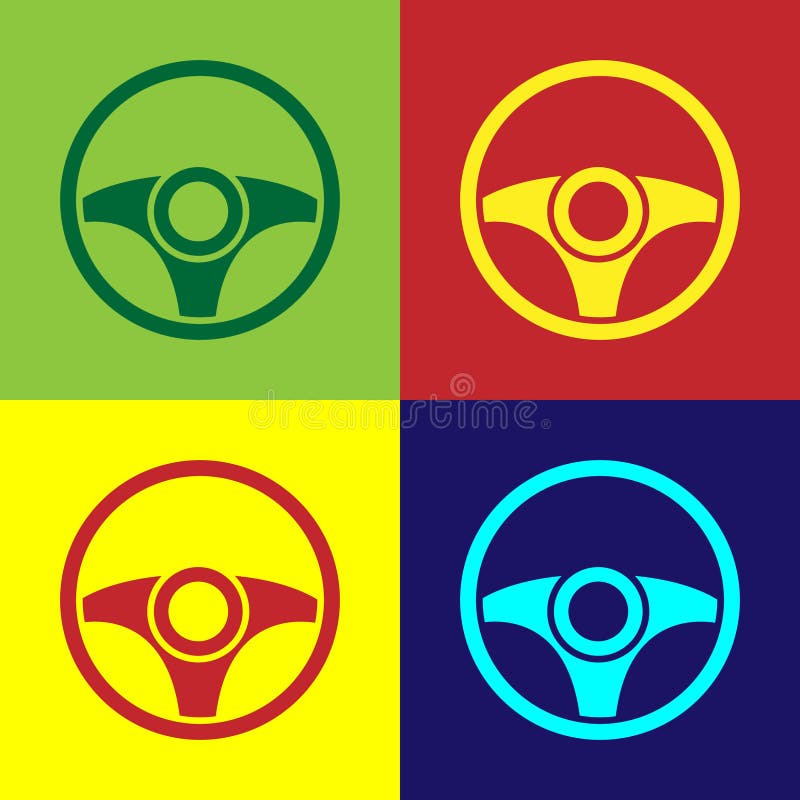 Pop Art Steering Wheel Icon Isolated on Color Background. Car Wheel ...