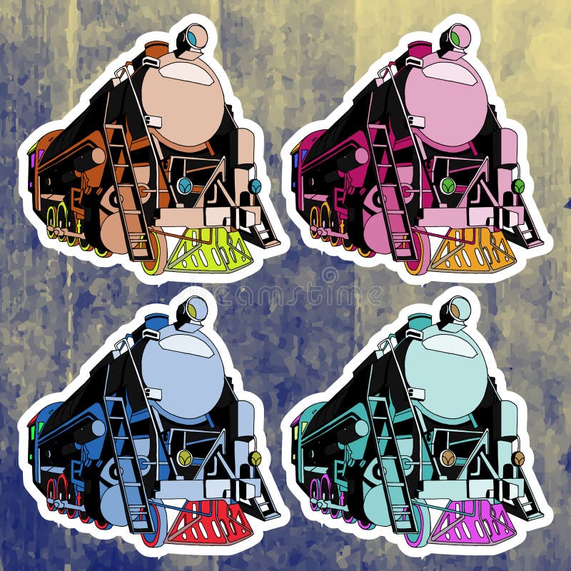 Pop Art Stickers Set. Hand Drawing Retro Train Stock Vector ...
