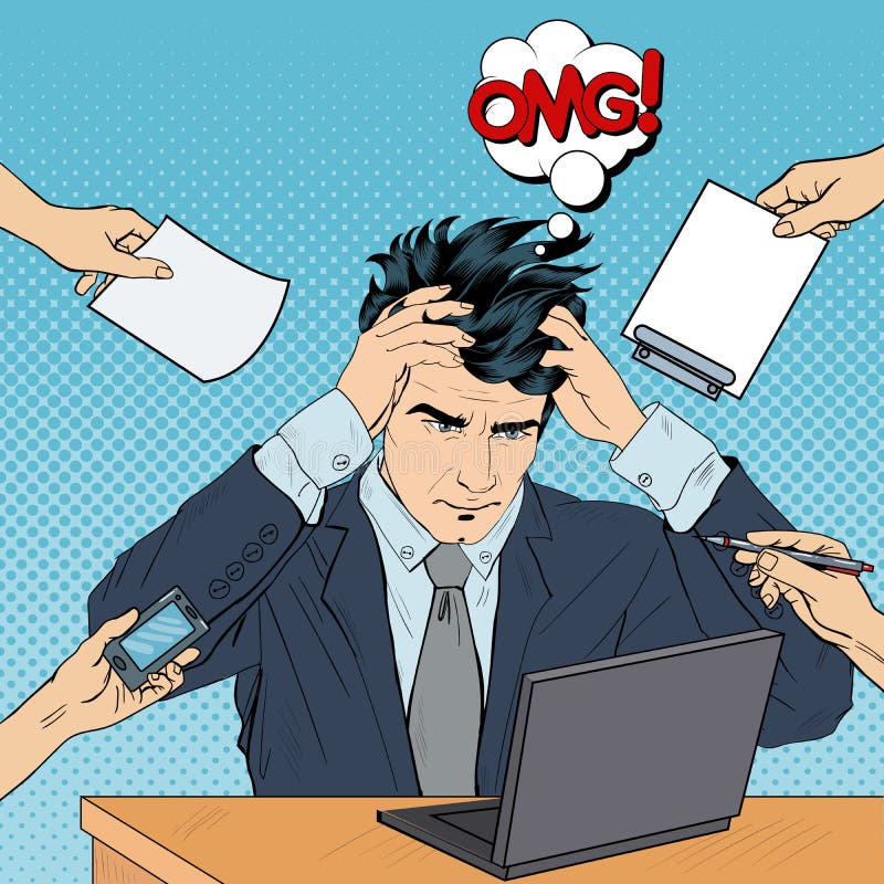 Pop Art Stressed Businessman at Multi Tasking Office Work Stock Vector ... Pop Art Stressed Businessman at Multi Tasking Office Work Stock Vector ...