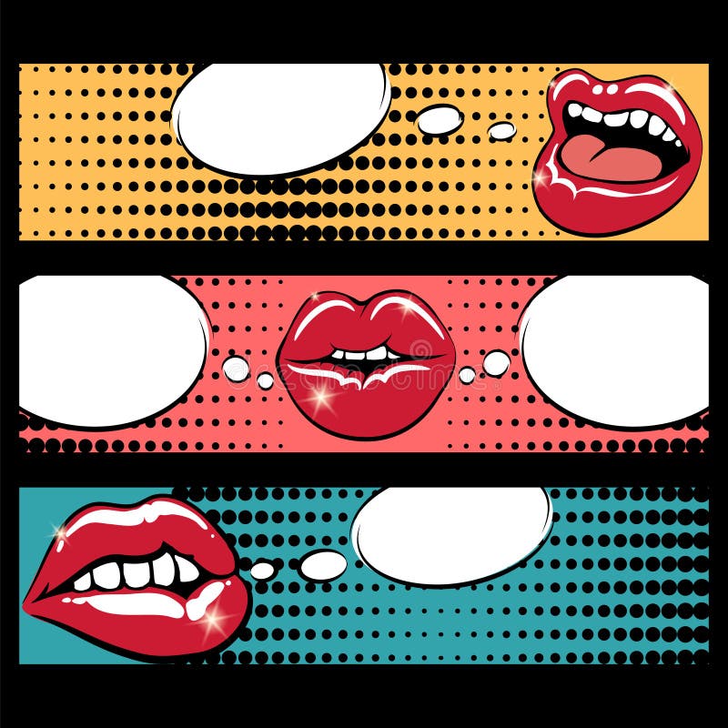 Pop Art Style Lips Web Banners Stock Vector - Illustration of dots ...