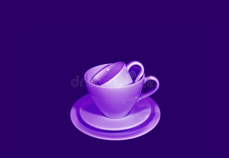 Pop Art Style Purple Colored Stack of Two Different Size of Coffee Cup ...