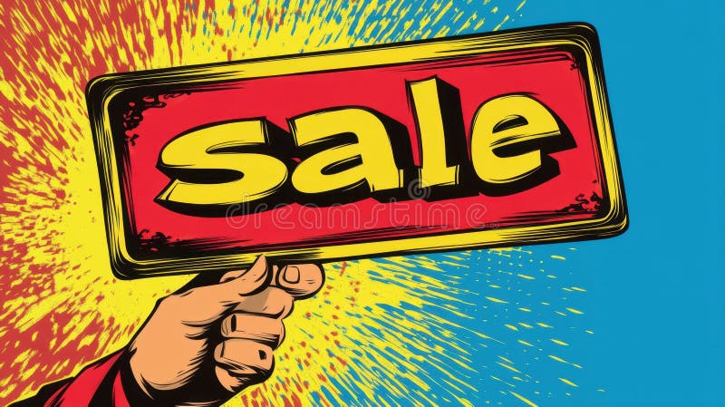 Pop Art Style Sale Sign Held in Hand Stock Illustration - Illustration ...