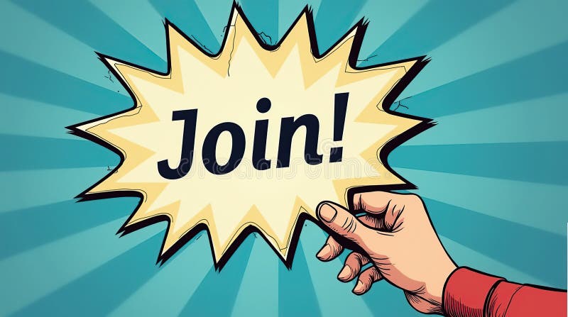 Pop Art Style Sign with "Join" Text Held in Hand Stock Illustration ...
