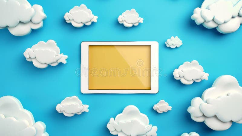 Pop-art Style Tablet Mockup Surrounded by Fun and Creative Clouds on a ...