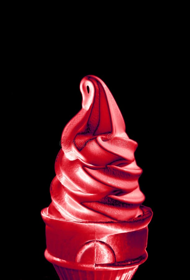 Metallic Red Soft Serve Ice Cream Cone Isolated on Black Backdrop Stock ...