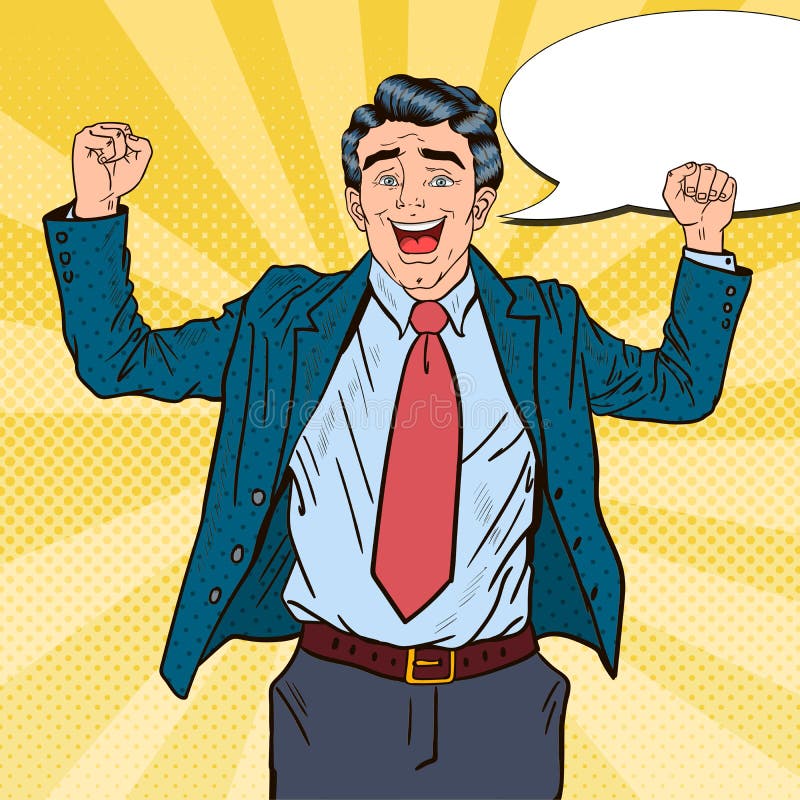 Pop Art Successful Businessman Celebrating Stock Vector - Illustration ...