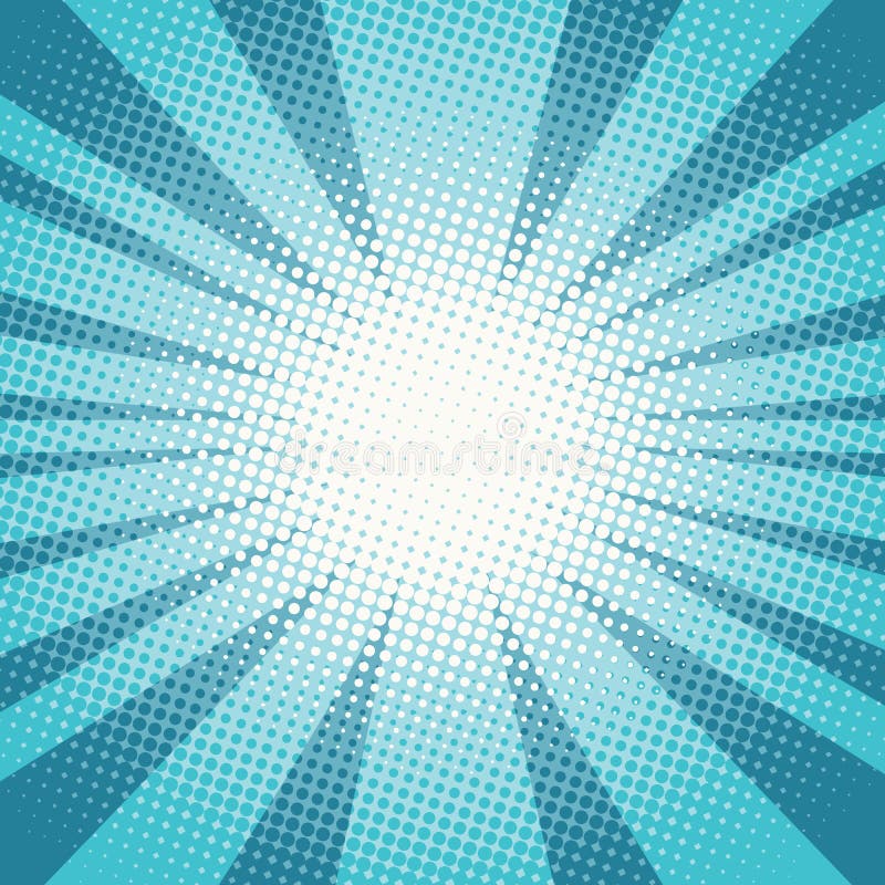 Pop Art Sun Rays Blue Background Stock Vector - Illustration of glow ...