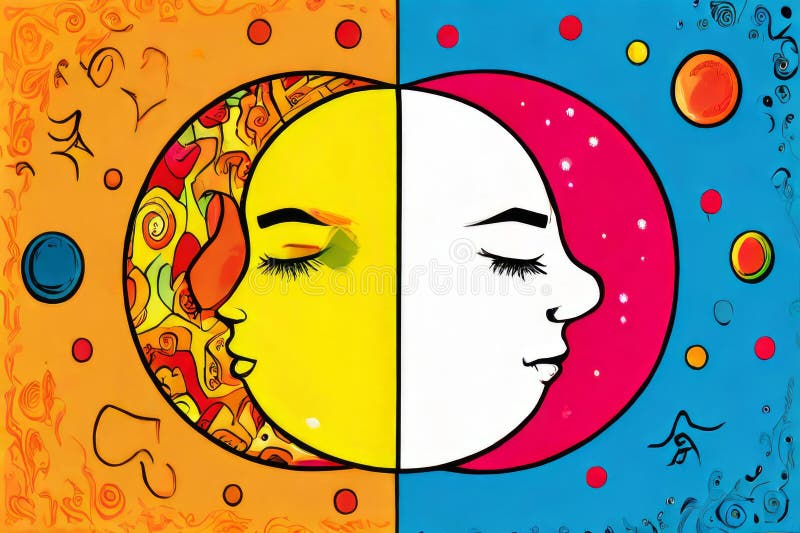 Pop Art the Two Moons are Rendered in Bright Comic Book Style Co Stock ...