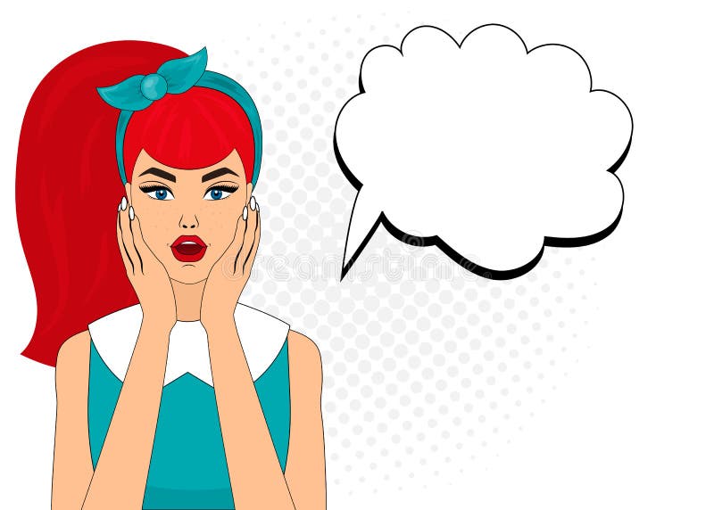 Pop Art Comic Style Surprised Woman With Speech Bubble Pin Up Girl