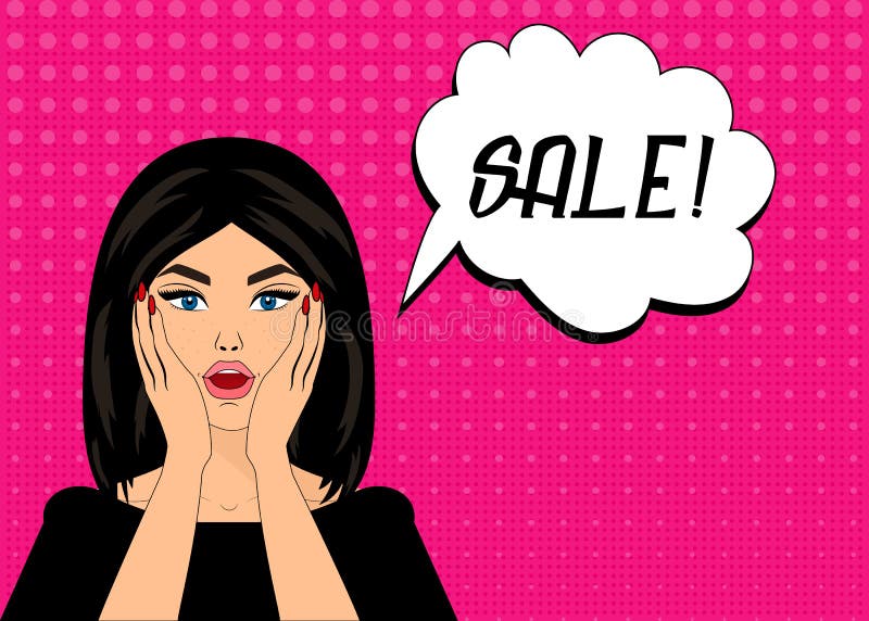 Pop Art Comic Style Surprised Woman With Speech Bubble Pin Up Girl