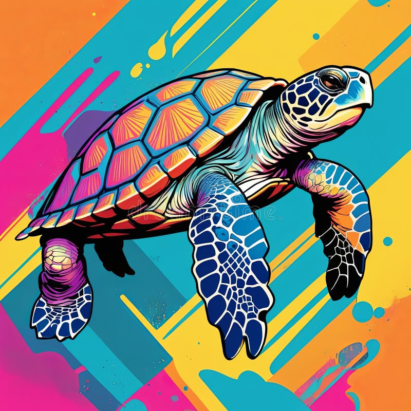 Pop Art Vibe, a Cute Turtle Stock Illustration - Illustration of vector ...