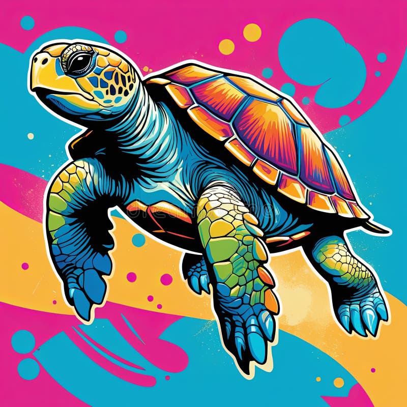 Pop Art Vibe, a Cute Turtle Stock Illustration - Illustration of ...