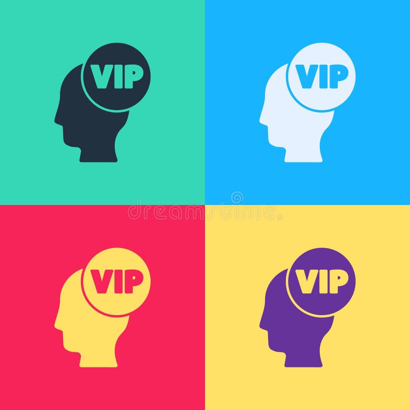 Pop Art Vip Inside Human Head Icon Isolated on Color Background. Vector ...