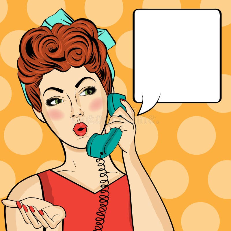 Surprised Pop Art Woman Chatting On Retro Phone Comic Woman Wi Stock