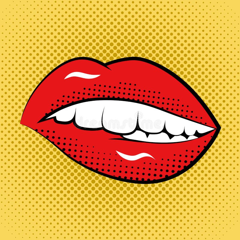 Pop Art Woman Lips Retro Style Art Print. Stock Vector - Illustration ...