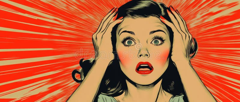 Pop Art Woman in Panic with Hands on Head Stock Illustration ...