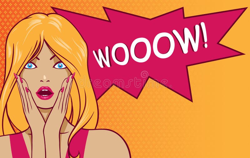 Pop Art Woman WOW sign stock vector. Illustration of expression - 53541497