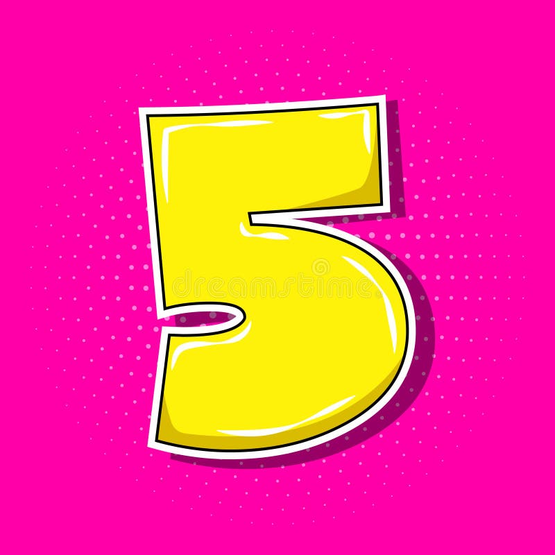 Pop Art Yellow Number 5 Over Pink Dotted Background. Stock Vector ...
