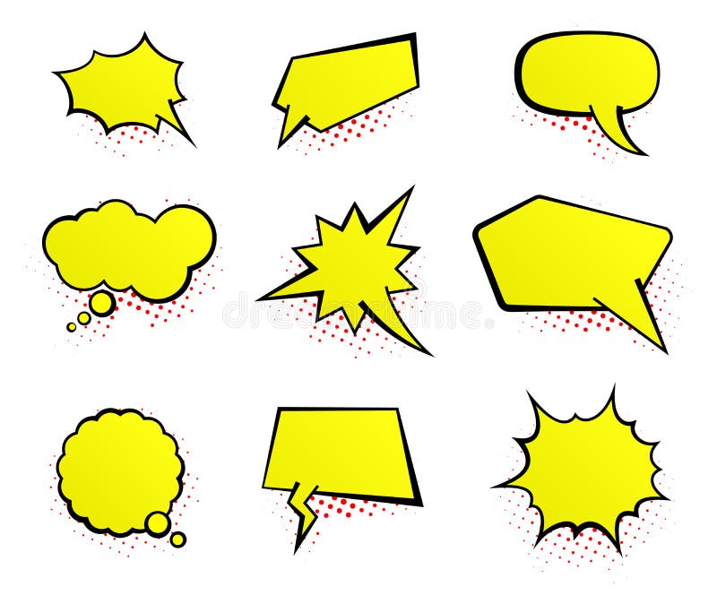 Pop Art Yellow Speech Bubble Set. Vector Comics Design Elements. Stock ...
