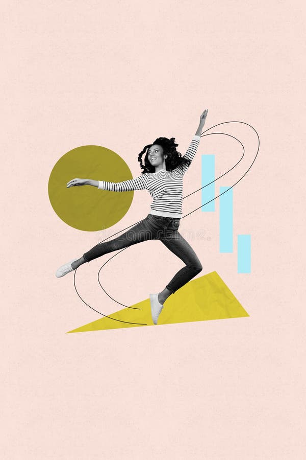 Pop Collage Trend of Person Jumping on Pastel Background with Graphs ...