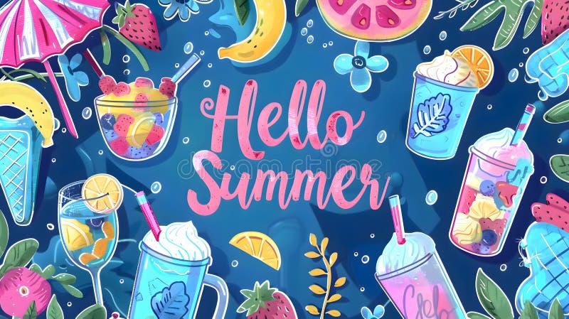 Pop Colors Summer Banner in Doodle Style Design Stock Illustration ...