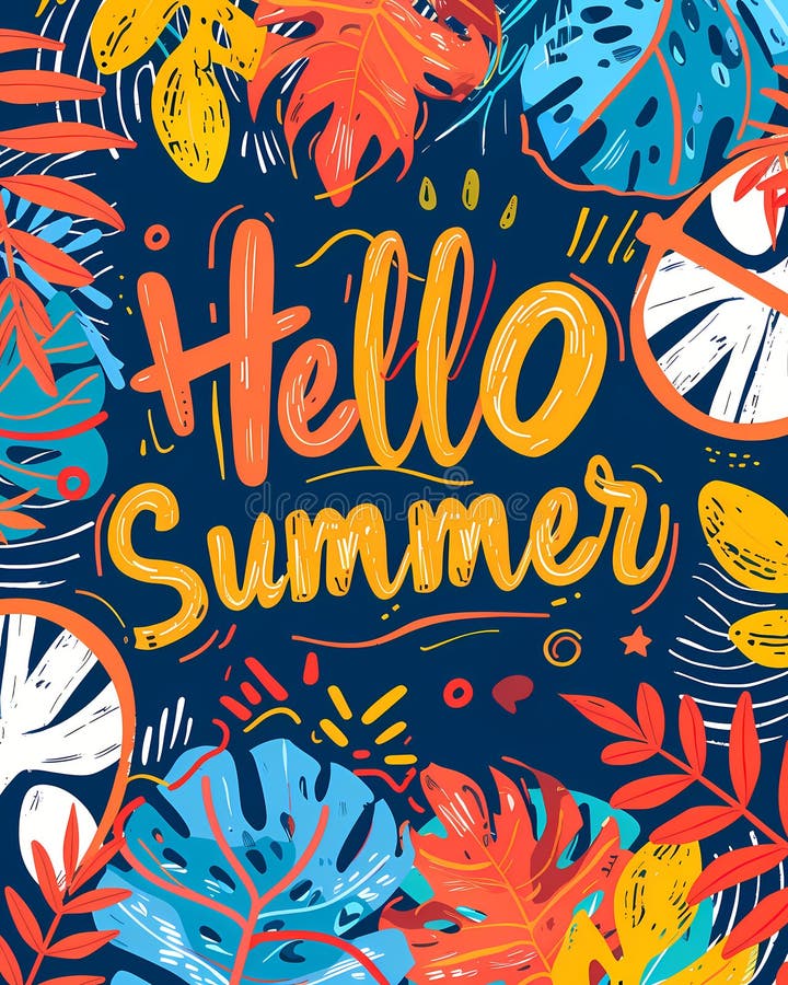 Pop Colors Summer Banner in Doodle Style Design Stock Illustration ...