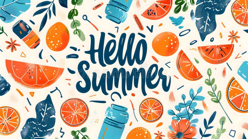 Pop Colors Summer Banner in Doodle Style Design Stock Illustration ...