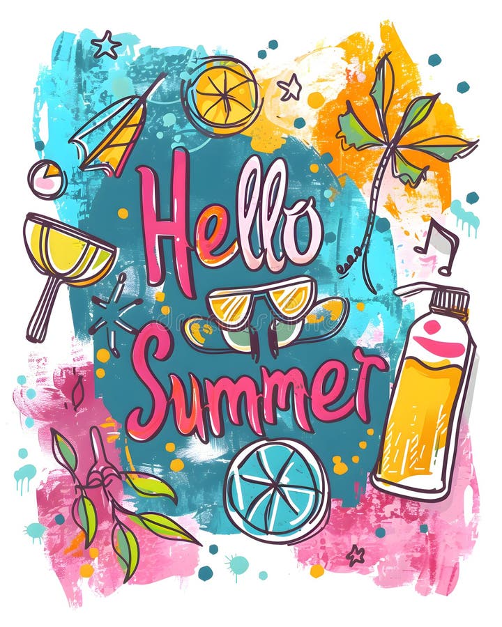 Pop Colors Summer Banner in Doodle Style Design Stock Illustration ...