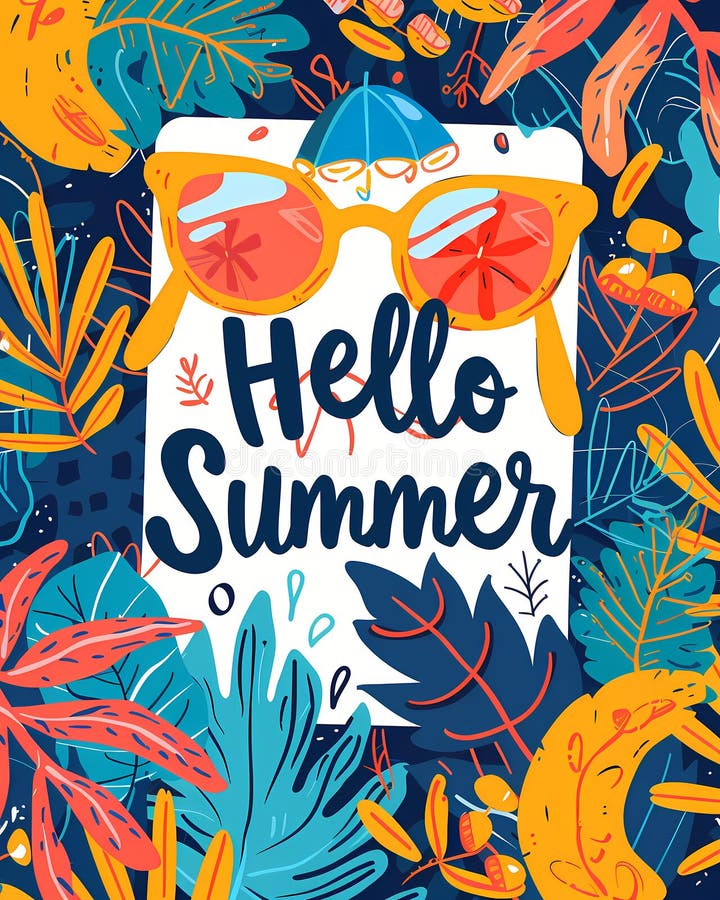 Pop Colors Summer Banner in Doodle Style Design Stock Illustration ...