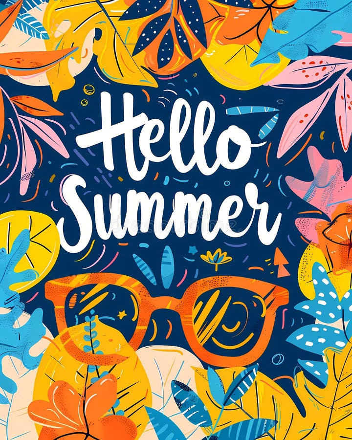Pop Colors Summer Banner in Doodle Style Design Stock Illustration ...