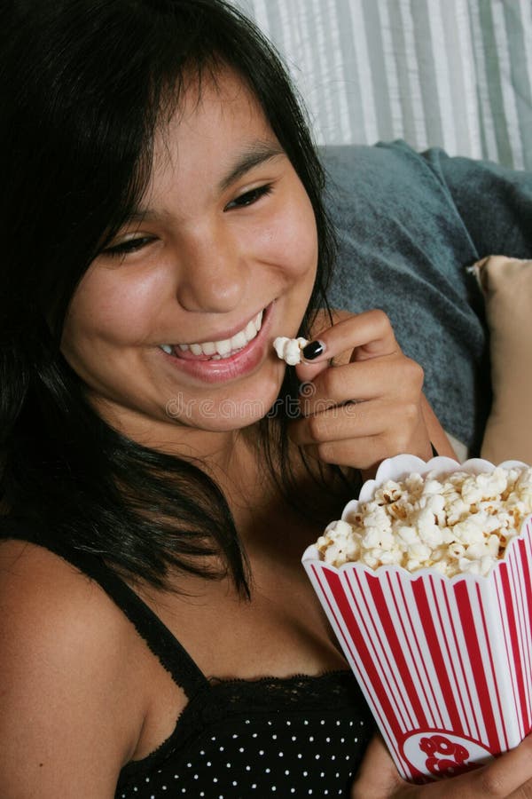 Popcorn girl stock image. Image of television, food, entertainment - 131237