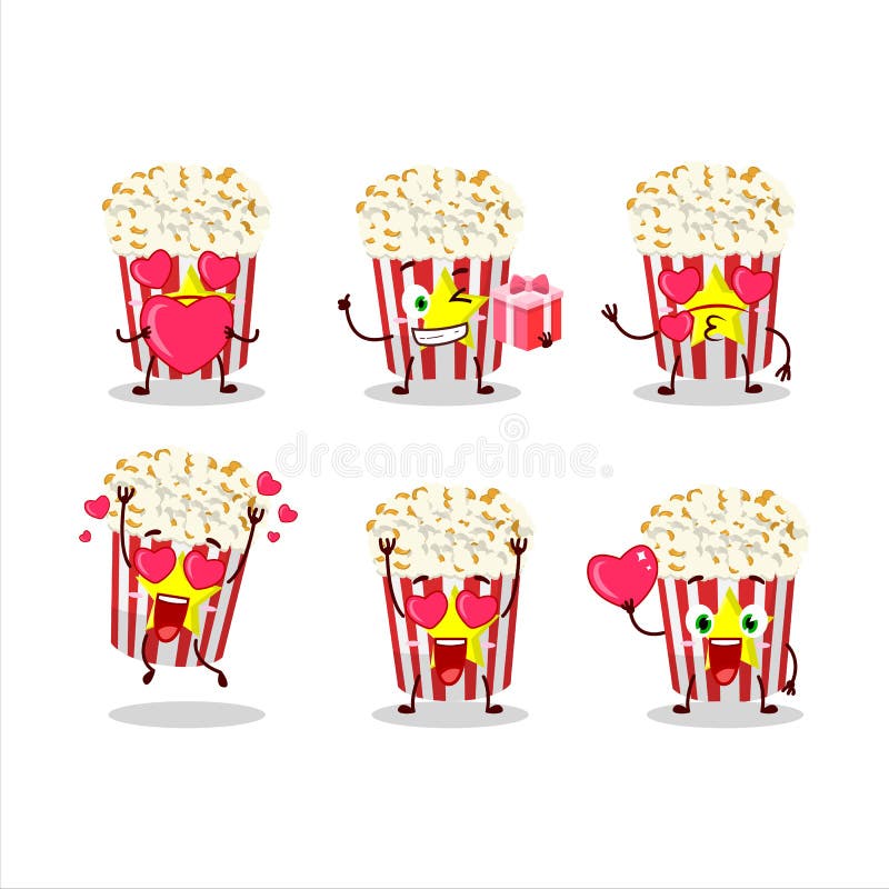 Pop Corn Cartoon Character with Love Cute Emoticon Stock Vector ...
