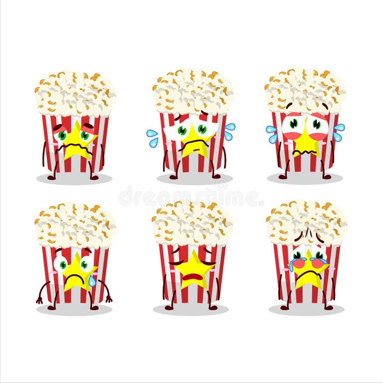 Pop Corn Cartoon Character with Sad Expression Stock Illustration ...