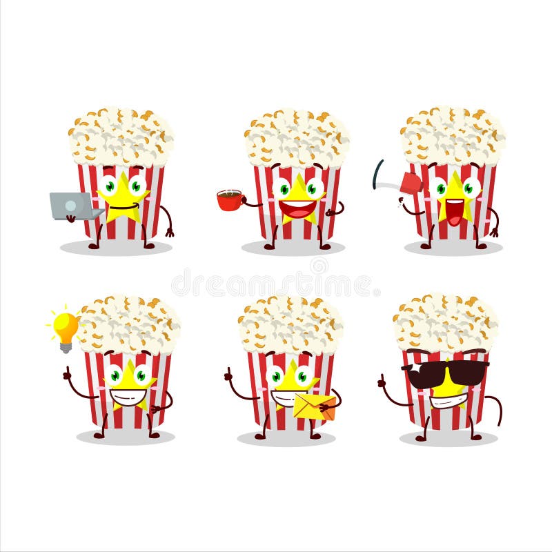Pop Corn Cartoon Character with Various Types of Business Emoticons ...