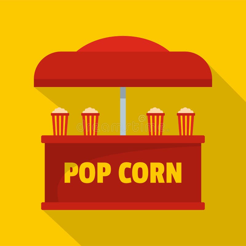 Pop Corn Selling Icon, Flat Style. Stock Illustration - Illustration of ...