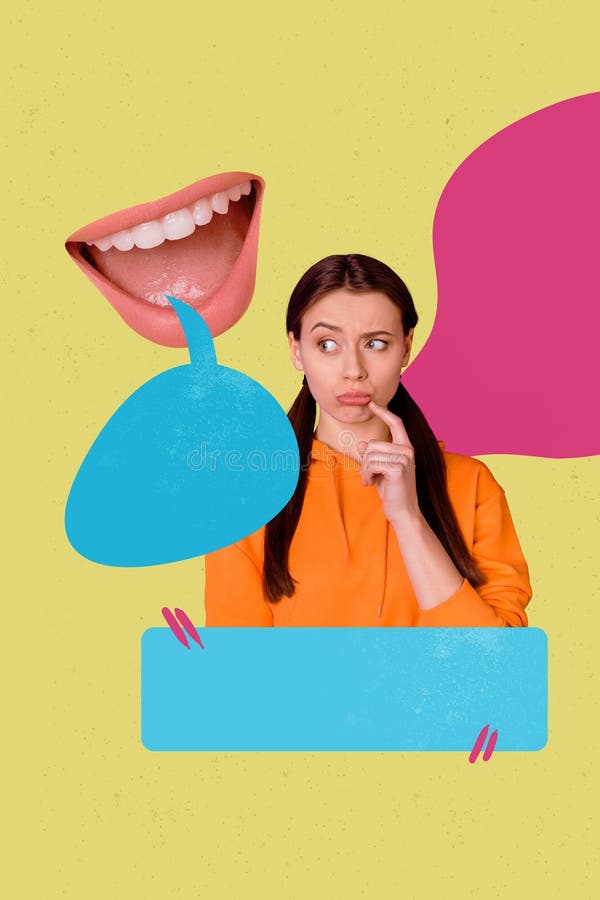Pop Image Collage of Person Think with Mind Cloud Saying Mouth on ...