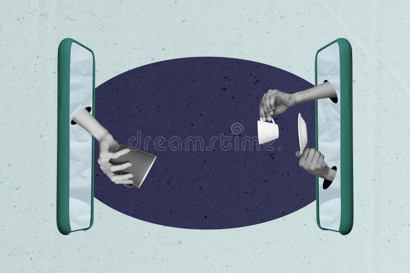 Pop Image Collage of Two Gadget Screen with Different Objects on Blue ...