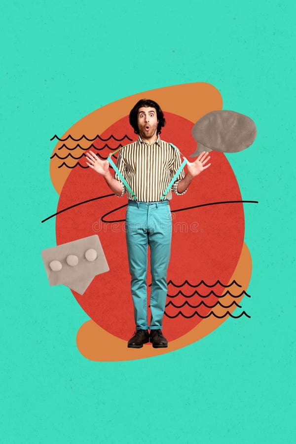 Pop Image Sketch 3d Collage Poster of Astonished Guy Stand ...