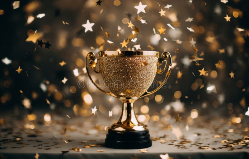 Pop-Inspired Gold Trophy Amidst Starry Confetti: Black and White ...